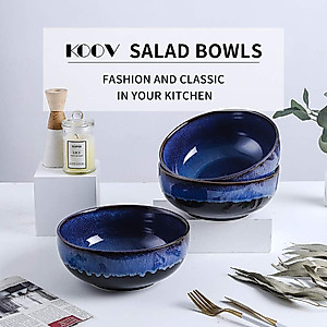 KOOV 58 oz Salad Bowls, Ceramic Bowl Set, Stackable Soup Bowls, Large Bowls, Reactive Glaze Set of 3 (Nebule Aegean)