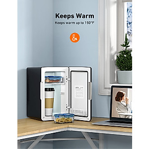AstroAI Mini Fridge 2.0 Gen, 6 Liter/8 Cans Makeup Skincare Fridge 110V AC/ 12V DC Portable Thermoelectric Cooler and Warmer Little Tiny Fridge for Bedroom, Cosmetics (Dark Black)