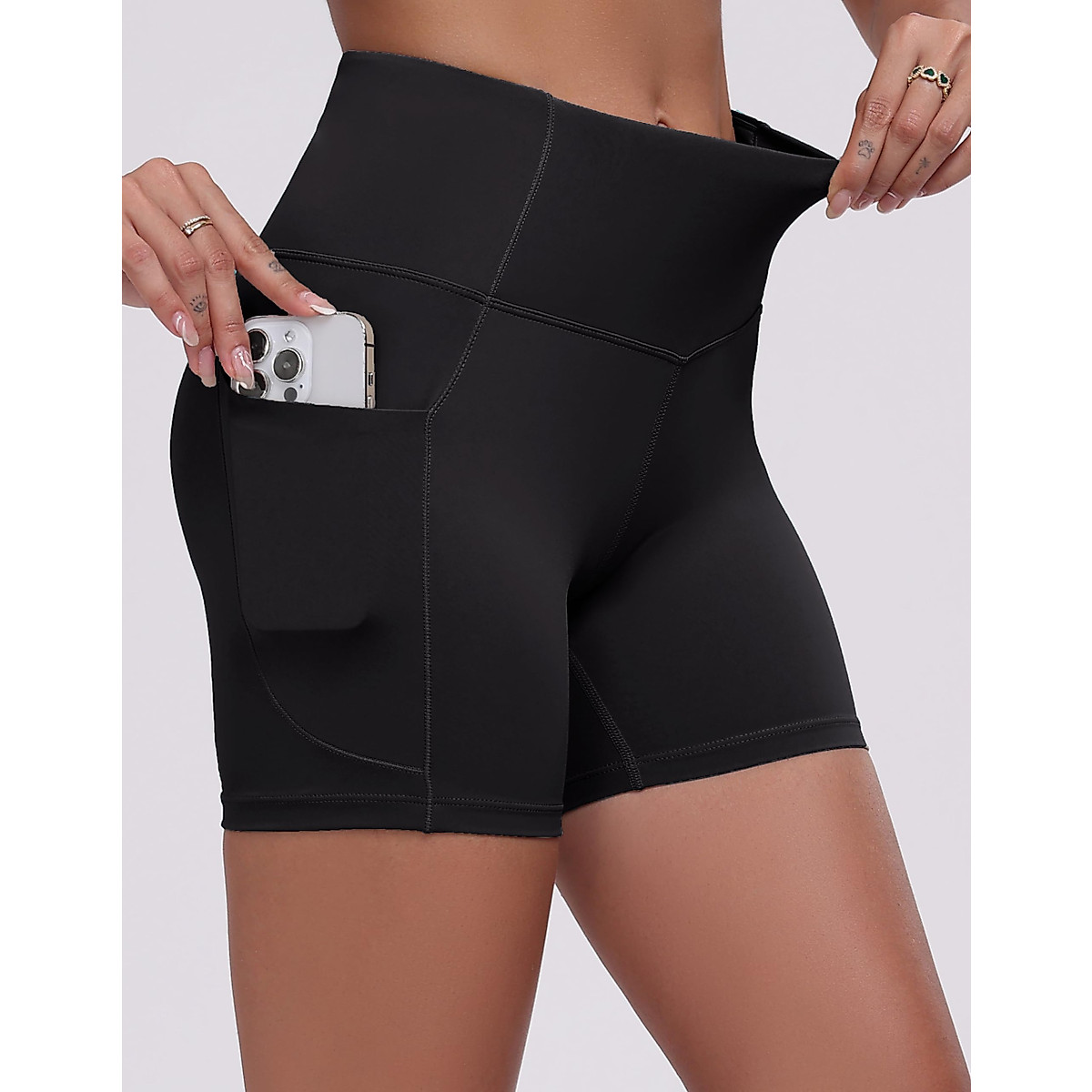 Oalka Women's Short Yoga Side Pockets High Waist Workout Running Shorts New Black M