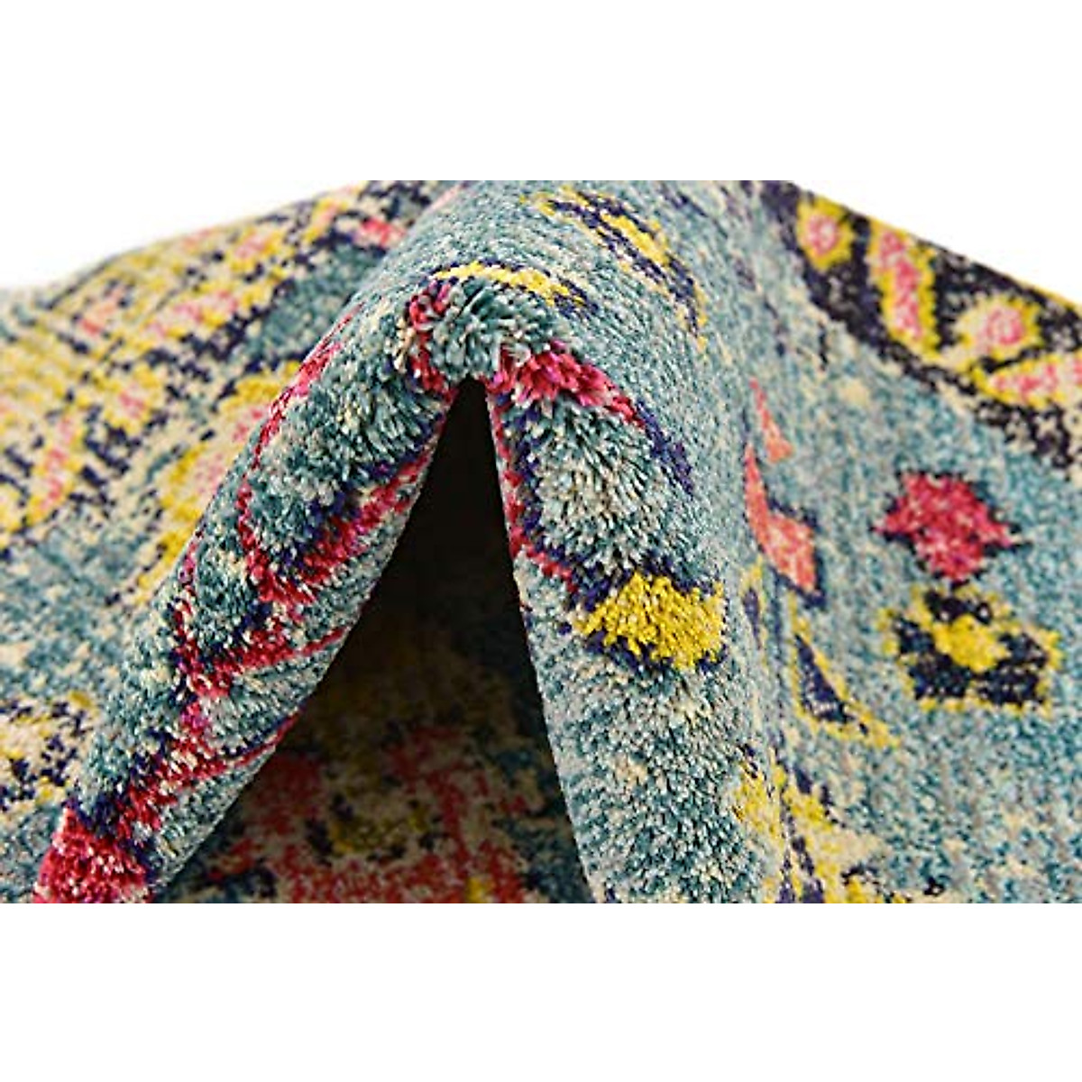 Unique Loom Monterey Collection Vintage Bohemian Inspired with Distressed Tribal Design Area Rug, Round 8' 0" x 8' 0", Blue/Yellow