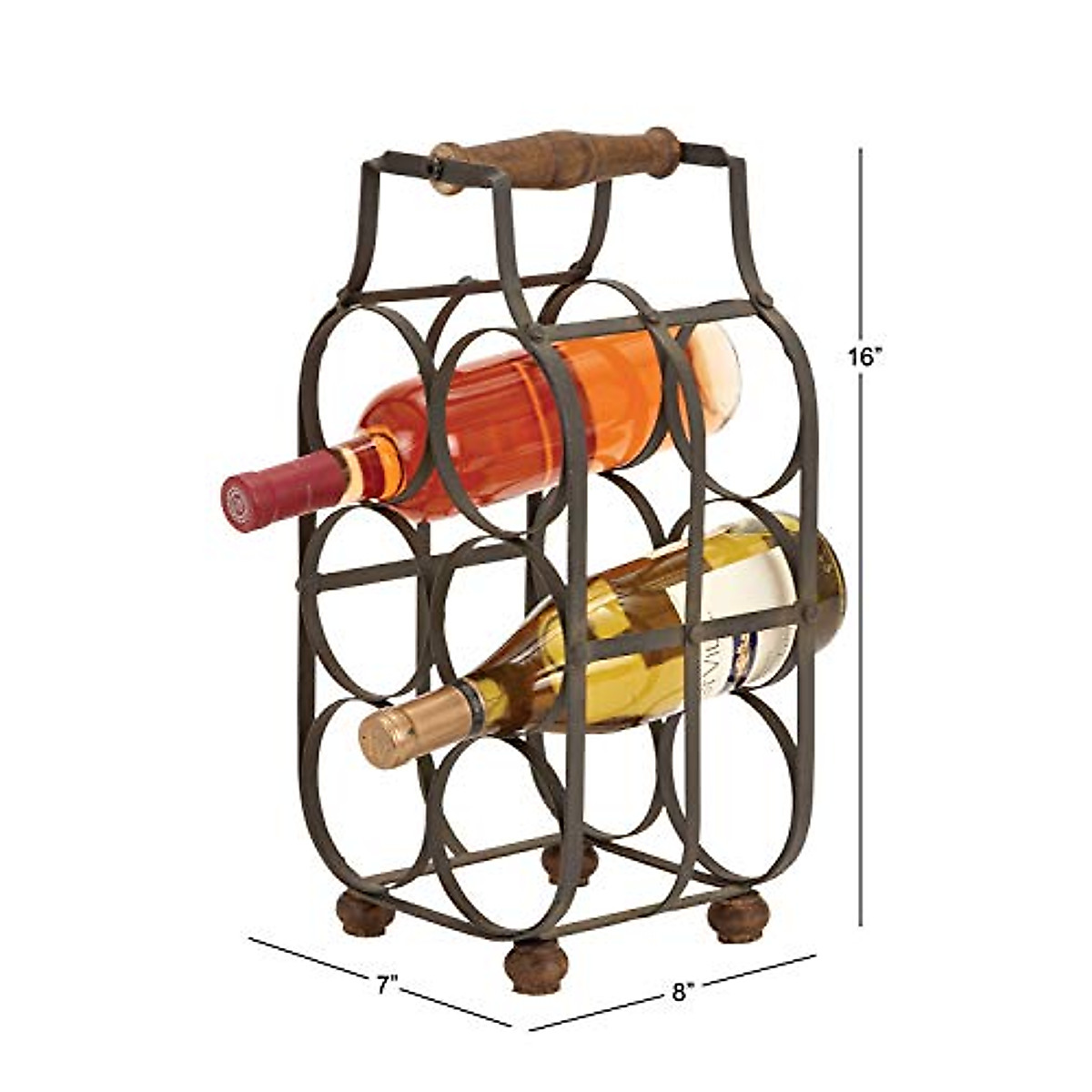 Deco 79 Metal Handled 6 Bottle Wine Rack, 8" x 7" x 16", Black