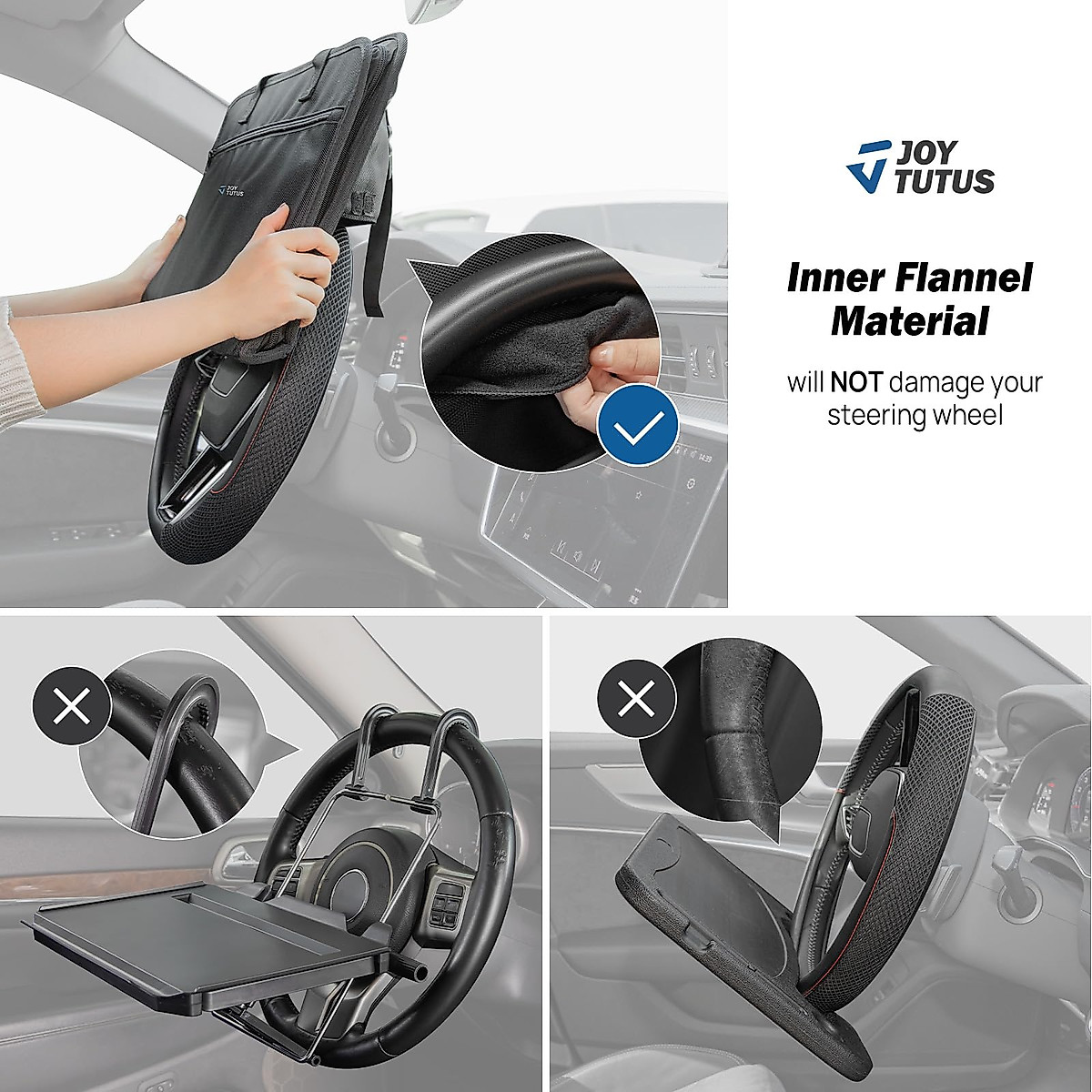 JOYTUTUS 3 in 1 Steering Wheel Eating Tray, Car Back Seat Laptop Desk, Multifunctional Car Office Bag, Car Work Table for Writing, Car Organizer for Kids, Commuters, Family