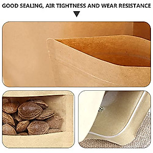 Cabilock 50Pcs Kraft Paper Stand Up Bags Reusable Valve BagWindow Food Tea Sealing Bags
