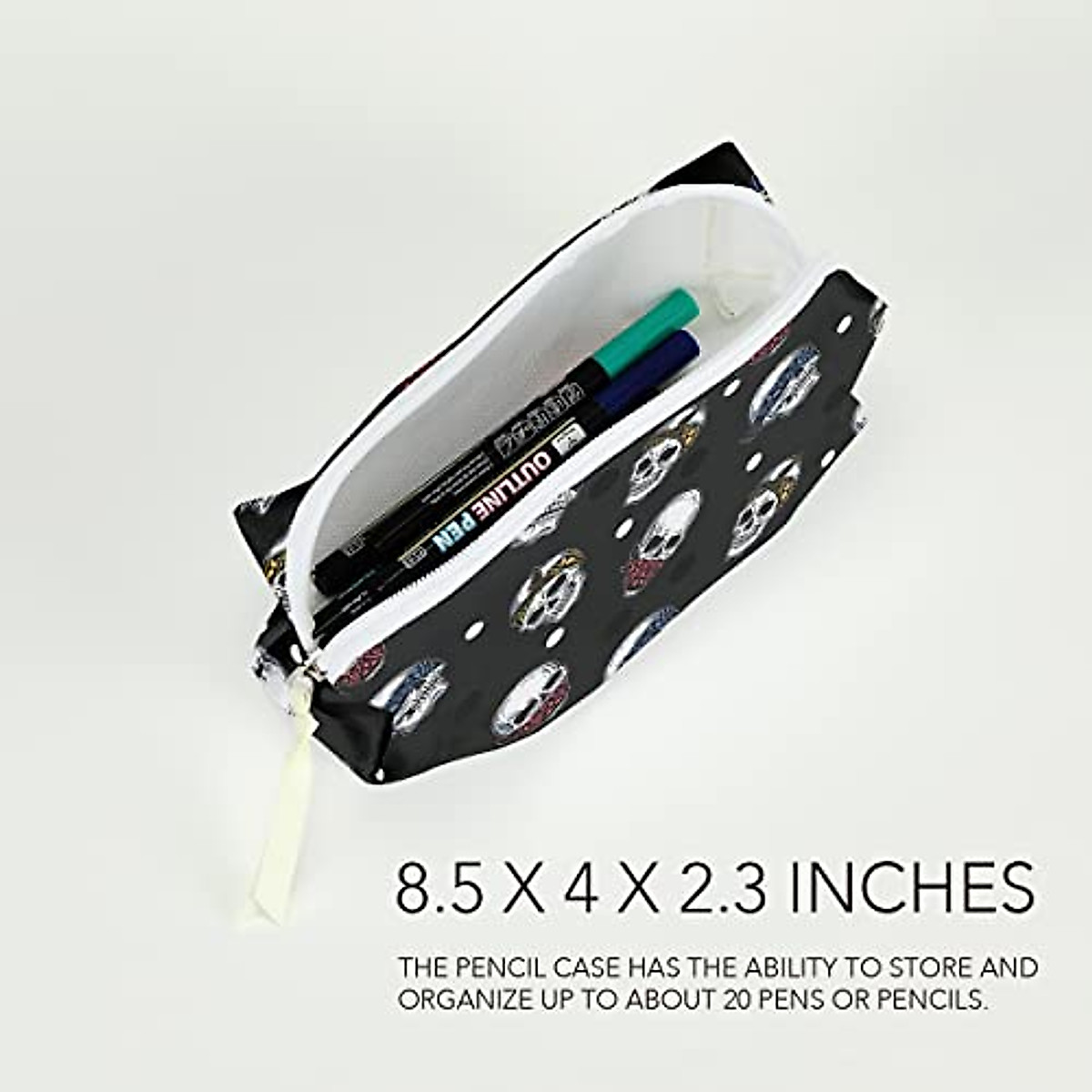 Pencil Pouch Pencil Case Pencil Bag Pen Case Pouch Box Organizer for Teen Girls Boys School Students Men Women Waterproof Zipper Pouch for Office Supplies Makeup, Halloween Skull Décor Party Favors