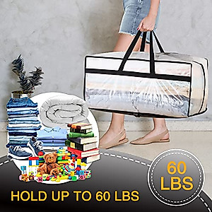 Fixwal Heavy Duty Extra Large Clear Moving Bags 4 Pack Oversized Storage Bags Totes with Backpack Straps Strong Handles, Zippers Packing Moving Supplies for College Dorm Essentials, Space Saving