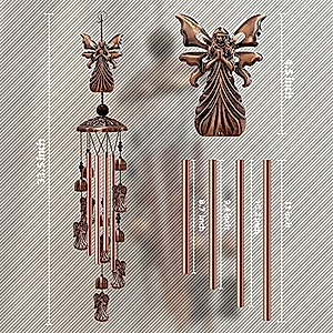 Angel Wind Chimes Outdoor, Waterproof Brass Retro Windchimes with 4 Aluminum Tubes, Wind Bells Memorial Wind Chime Mom's Gift for Home Garden, Yard, Patio Decor (Angel)