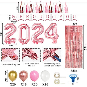 Pawliss 2024 Graduation Decorations Set 95pcs - Includes Pink White Balloons, Graduation Party Photo Props, So Proud of You Banner, Foil Curtain, Tissue Tassels for College High School Party Supplies