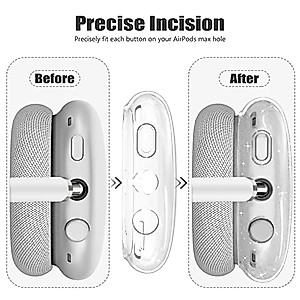 【3 in 1】 Case for AirPods Max Headphones, Clear Soft TPU Anti-Scratch Protective Case Cover, No Yellowing Transparent Accessories for Apple AirPods Max-GlitterClear