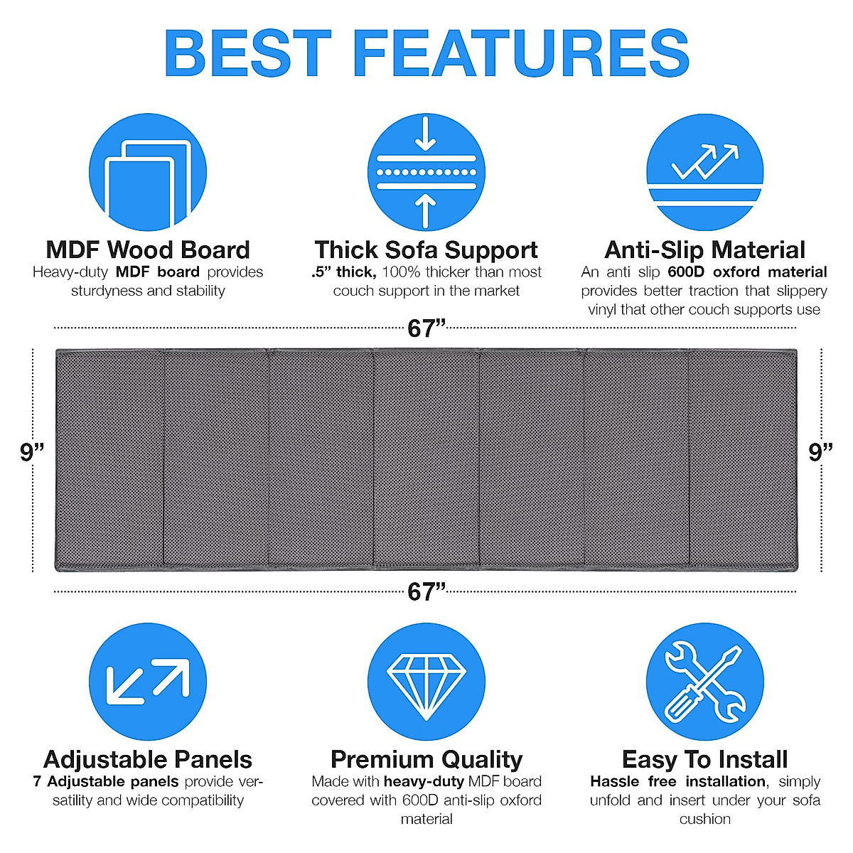 Tidy Zebra Sofa Support for Sagging Cushions – Luxury Extra Thick & Strong Sagging Couch Support Seat Saver! Best Cushion Support for Sagging Couch - 67" Wide, Couch Accessories to Repair as New!