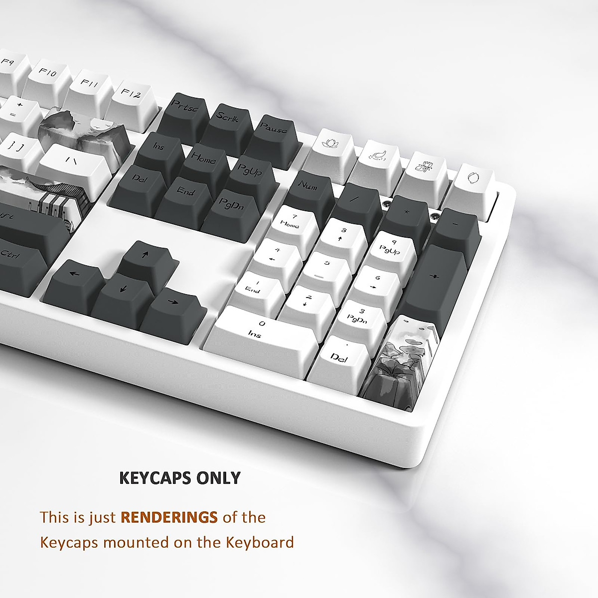 MOLGRIA Ink Lotus Keycaps, 140 Set Custom Keycaps for Gaming Keyboard, PBT OEM Profile Dye Sublimation Keycaps ANSI/ISO Layout with Keycap Puller for Gateron Kailh Cherry MX 104/87/74/61 60 Keyboard