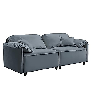Suheww 79” Velvet Sofa Set 2 Piece, Modular Sectional 3-Seater Futon Couch Set, Living Room Furniture Set with 4 Pillows, Grey Blue
