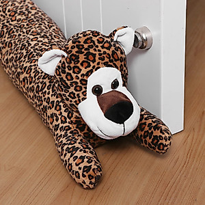 SANFERGE 36 Inch 3LB Heavy Duty Under Door Draft Stopper, Decorative Soundproof Door Draft Blocker, Energy Saving Draft Guard, Leopard Coffee