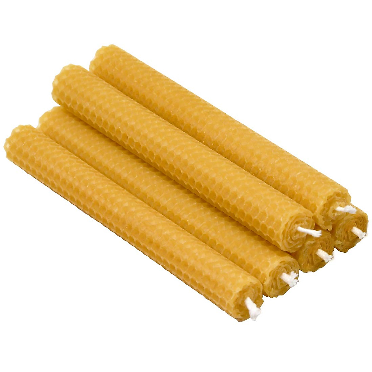 6 Count Beeswax Taper Candles Hand Rolled - Smokeless Dripless -Natural Scent - 8 Inch in Natural Yellow Color