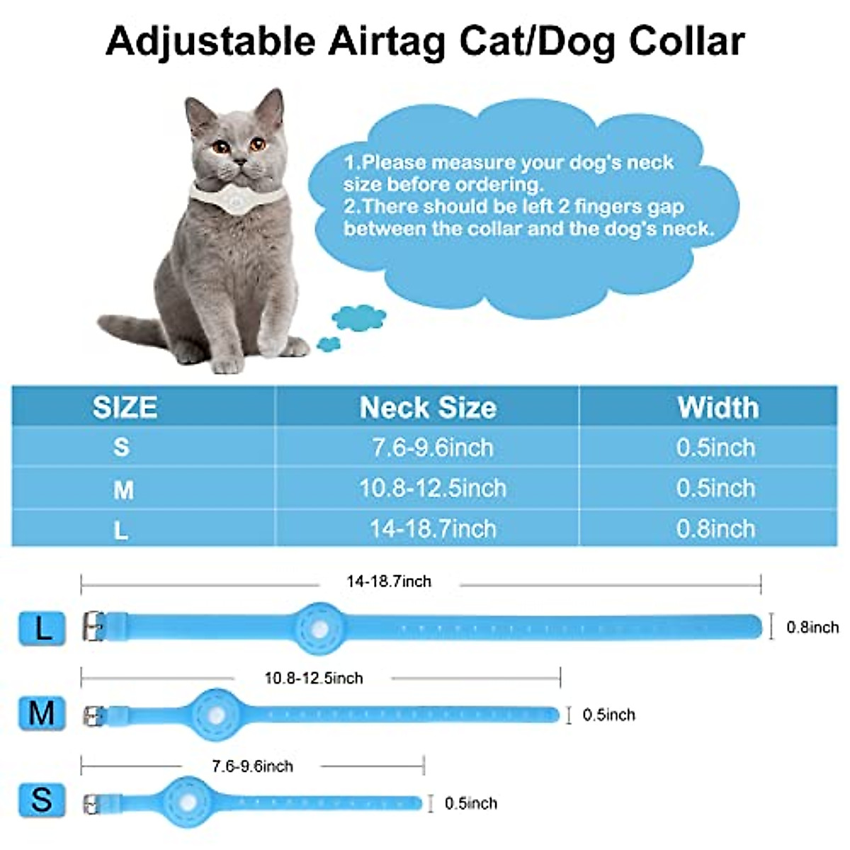 AirTag Dog Collar with AirTag Holder Case Integrated 2 Pack, Luminous Silicone Anti-Lost Apple Air Tag Dog Holder for Pet and 2 HD Protective Film Set (Neck 14-18.5")