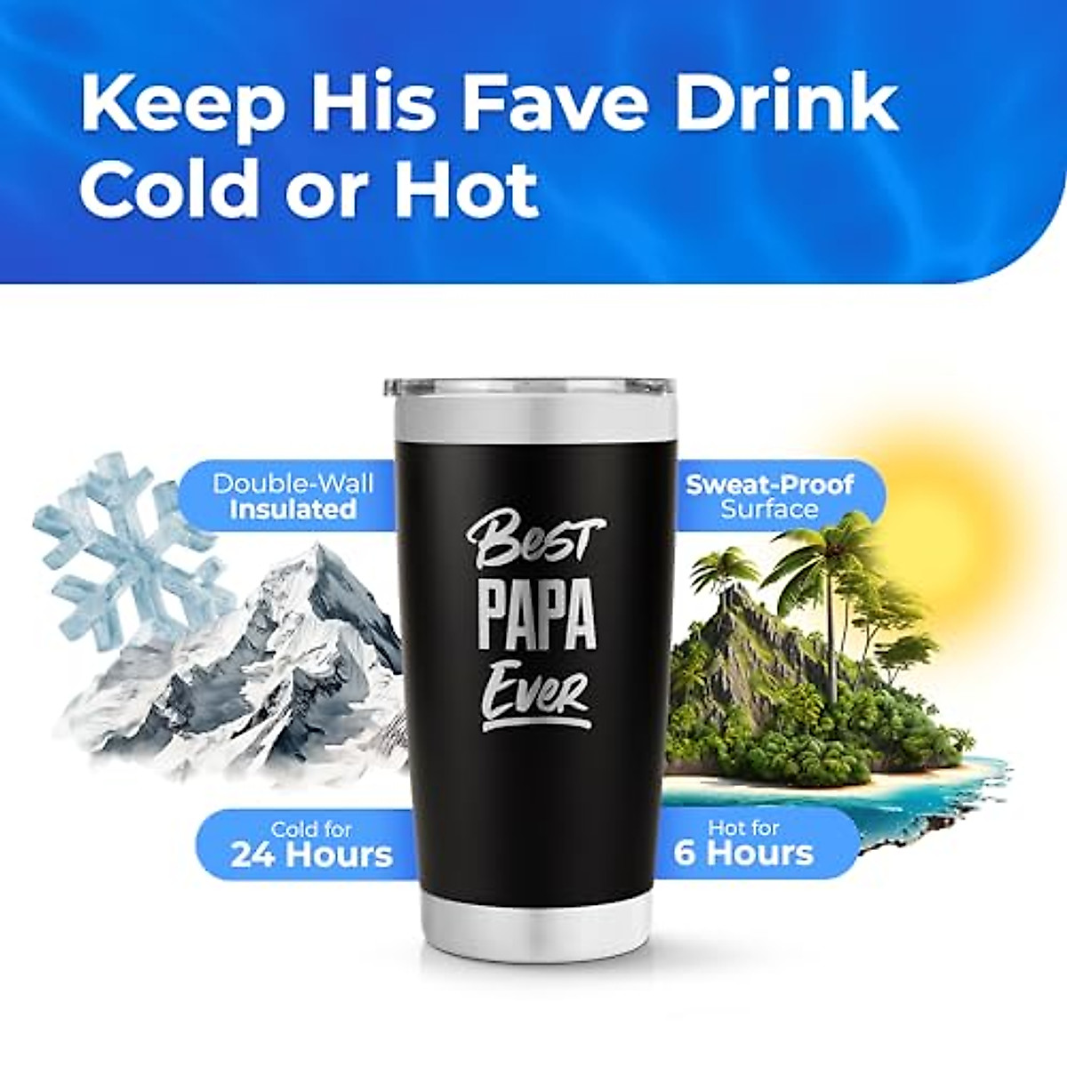 SassyCups Best Papa Ever Tumbler - Best Papa Gifts - Vacuum Insulated Papa mug Tumbler Cup - Stainless Steel Travel Mug with Durable Lid and Straw Dad Gifts