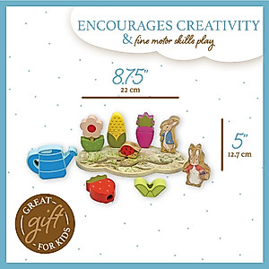 KIDS PREFERRED Peter Rabbit Garden Wooden Montessori Activity Stacker with 12 Wooden Interactive Pieces for Babies, Toddlers and Kids Based on The Beatrix Potter Books