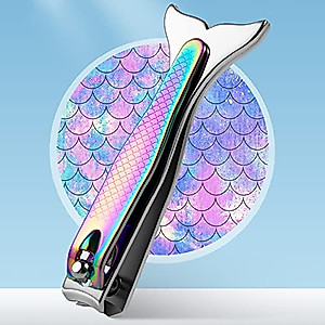 2Pcs Mermaid Nail Clipper Set, Fishtail Design Comfortable Grip Stainless Steel Easy to Use Fingernail Scissors Cutter for Home Use, Christmas Birthday Stocking Stuffers (Multicolor)