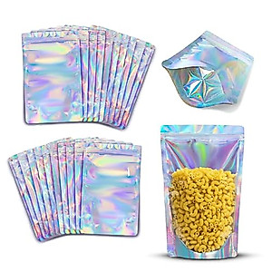 4" x 6" Sleek Holographic Mylar Bags – Transparent Front, Resealable – Ultimate Candy Bags, Mylar Bags for Food Storage, & Small Business Packaging Supplies (100 Pack)