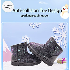 Sugmzox Girl's Boots Girls s Glitter Boot Anti-Slip Outdoor Warm Winter Boots(Toddler/Little Kids) black size 2