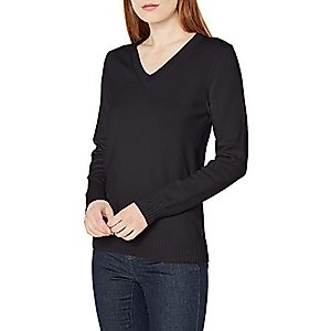 Amazon Essentials Women's 100% Cotton Long-Sleeve V-Neck Sweater, Black, Large