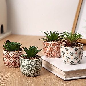 Karlliu Artificial Plants Succulent Flowers in Ceramic Planter 2 Pack Small Fake Plants Potted for Home Office Desk Decor Farmhouse Living Room Bedroom Shelves Decoration