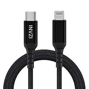 INVZI USB C to Lightning Cable with MFi Certified, iPhone Fast Charger 6.6ft Nylon Braided Cable for iPhone 16 Pro Max/Pro/Mini, iPhone 15 Pro Max, iPad 9, 8, Airpods Pro and More