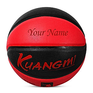 Kuangmi Personalized Basketball Fancy Streetball Indoor Outdoor (Size 7/29.5”) (Black Red+Name)