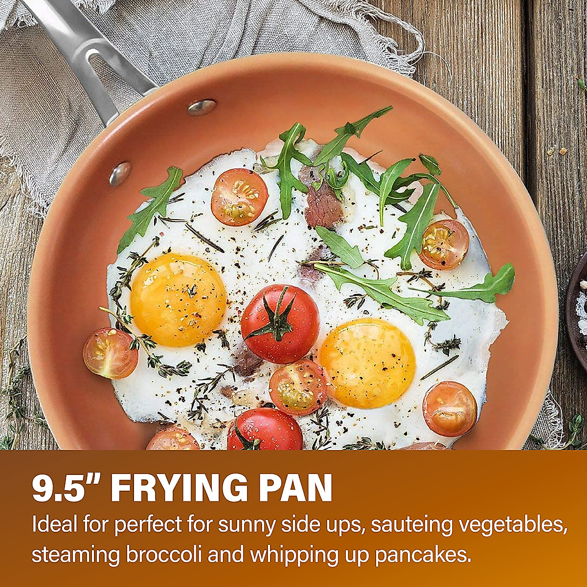 GOTHAM STEEL 9.5” Frying Pan, Nonstick Copper Frying Pans & Hammered Copper Collection – Mini 5.5” Egg Pan, Premier Nonstick Aluminum Cookware with Rubber Grip Handle