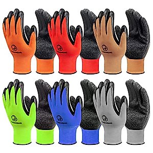 Garden Gloves for Men, 6 Pairs Breathable Latex Garden Gloves, Multicolored Nylon Glove with Black Latex Crinkle Coated，Work Gloves for Men, Large Size…