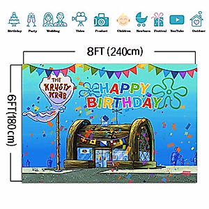 QHY Cartoon Animation Spongebob Theme Photography Backdrop Children Happy 1st Birthday Party decors Banner The Krusty Krab Photo Background Vinyl Baby Shower Booth Studio Props 8x6FT