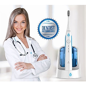 Pursonic S750 Sonic Toothbrush (White) — Smart Series Electronic Power Rechargeable Battery Toothbrush — Electronic Toothbrush for Adults — 12 Bonus Brush Heads — Rechargeable Toothbrushes for Adults