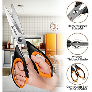 Astercook Heavy Duty Kitchen Shears with Serrated Blade, Ergonomic Handle - For Poultry, Herbs, Vegetables