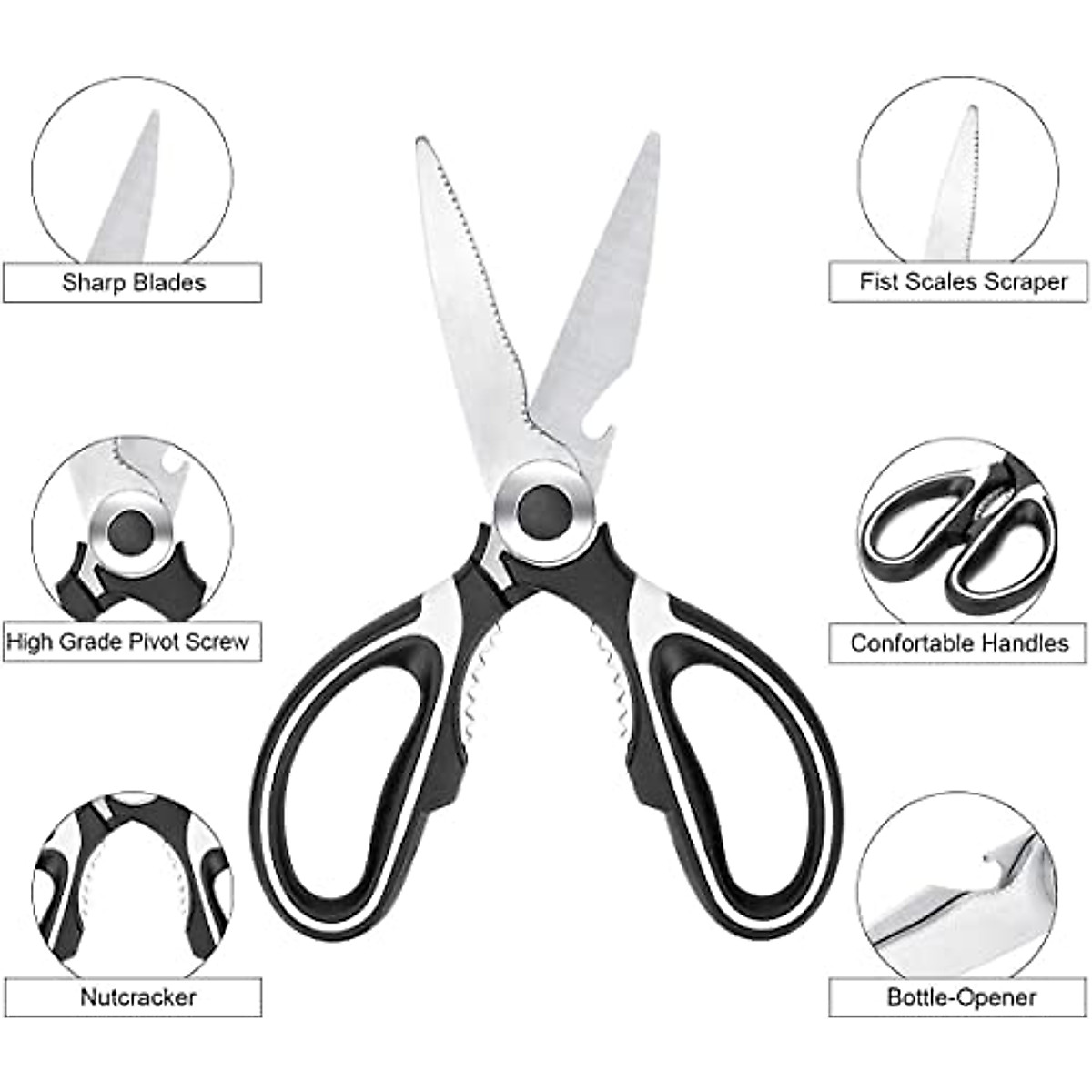 Kitchen Shears, Sharp Stainless Steel Kitchen Scissors, All-purpose Heavy Duty Scissors Essential in Kitchen Gadgets, Dishwasher Safe