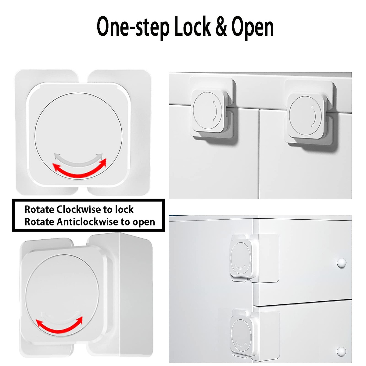 Cabinet Locks(12-Pack) for Babies, Kids and Toddlers Proofing Cabinet Child, safety Locks Suitable for Cabinets, Drawer and Refrigerator with Easy Installation (White) (8 Flat Lock+4 Right Angle Lock)