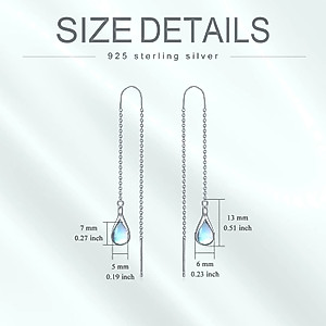 Moonstone Threader Earrings Long Chain Drop Earrings in 925 Sterling Silver