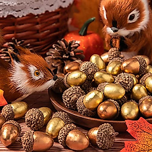 Noverlife 100PCS Golden Fake Acorns With Natural Cap, Artificial Simulation Set, Foam for Crafts, Thanksgiving Craft, Christmas Lifelike Small Ornament for Winter Decor