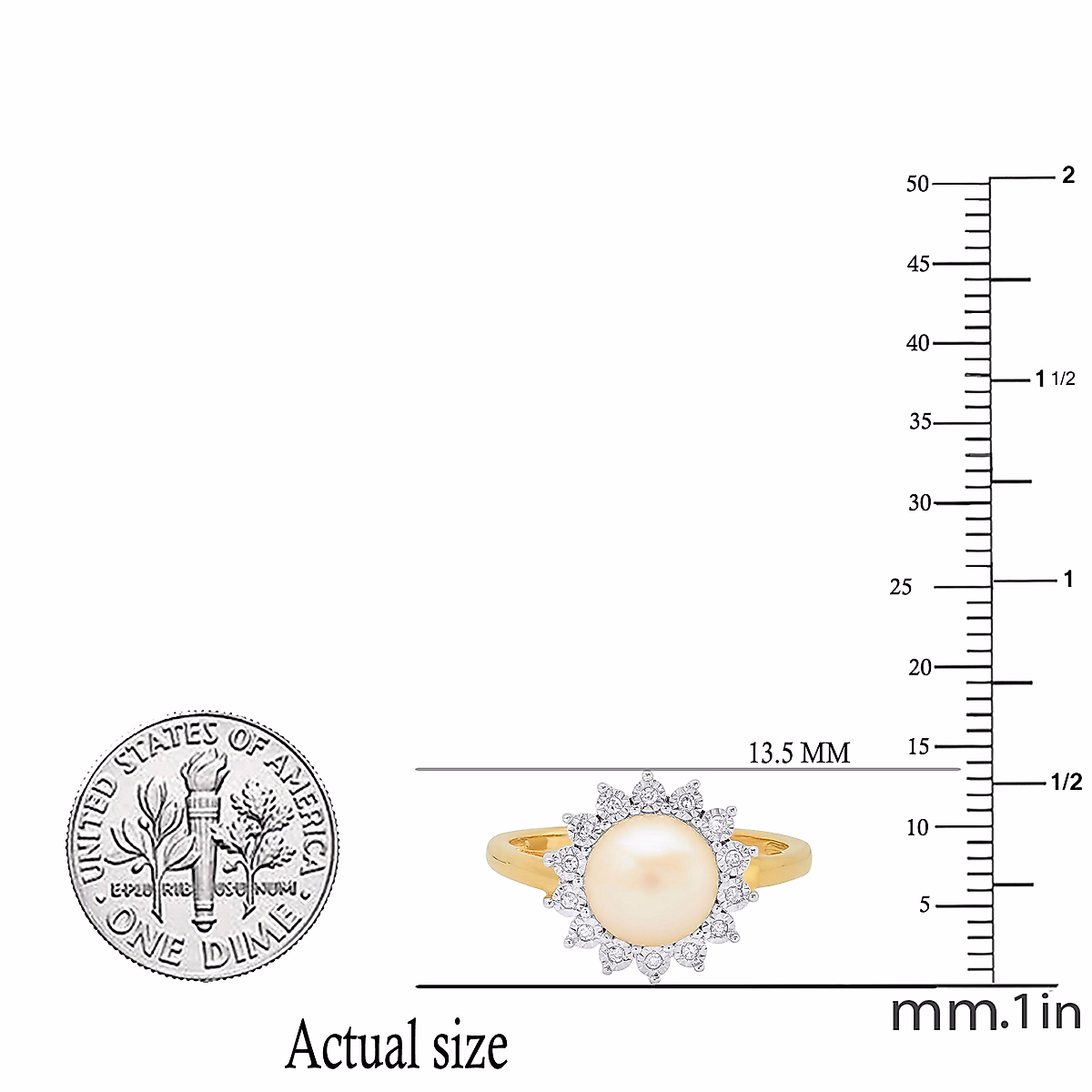 Dazzlingrock Collection 8 MM Round White Freshwater Pearl & White Diamond Illusion Engagement Ring for Women in 10K Yellow Gold, Size 6