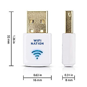 WiFi Nation® WiFi Dongle Mini 802.11ac AC600 USB WiFi Adapter, chipset: Realtek RTL8811AU, Dual Band 2.4GHz or 5GHz, Windows, MacOS, Linux Supported - White