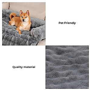 FUNNYFUZZY Calming Dog Bed, Fluffy Fuzzy Dog Mat for Sofa Protector with Removable Washable Cover for Dogs and Cats (Grey,47.24 * 37.4 * 6.3 in)