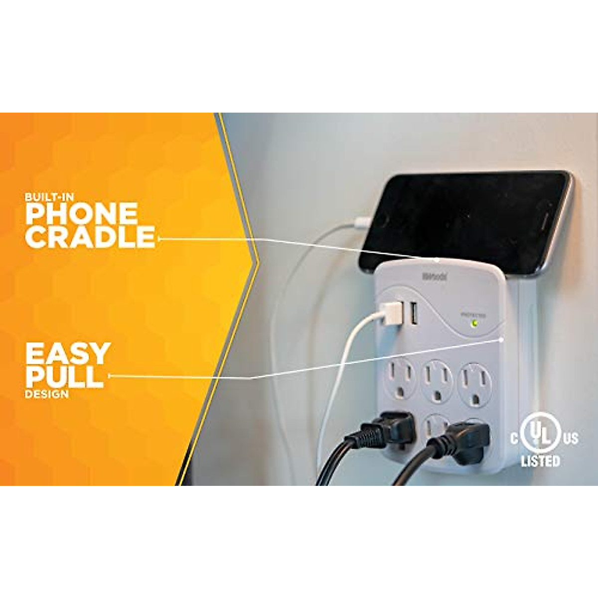 Woods 41079 Surge Protector with 6 Outlets and 2 USB Type A Ports with 1000J of Protection, White