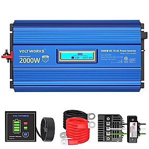 Power Inverter 2000w DC 12V to AC 120V ETL UL458 Modified Sine Wave Inverter with LCD Display Remote Control 2 AC Outlets 1 AC hardwire terminal Dual 2.4A USB Ports for Car RV Truck Boat by VOLTWORKS