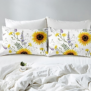 Feelyou Sunflower Duvet Cover Set Queen Size 3D Print Bedding Set Stylish Decor Pastoral Comforter Cover with 2 Pillowcases Blossom Flowers Ultra Soft Microfiber Zipper 3 Pcs Novely Floral Branches