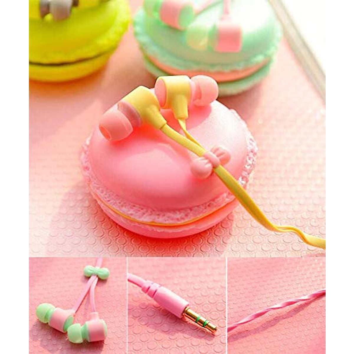 Amberetech Cute 3.5mm in Ear Earphones Earbuds Headset with Macaron Earphone Organizer Box Case for iPhone,for Samsung,for Mp3 iPod Pc Music (Pink)