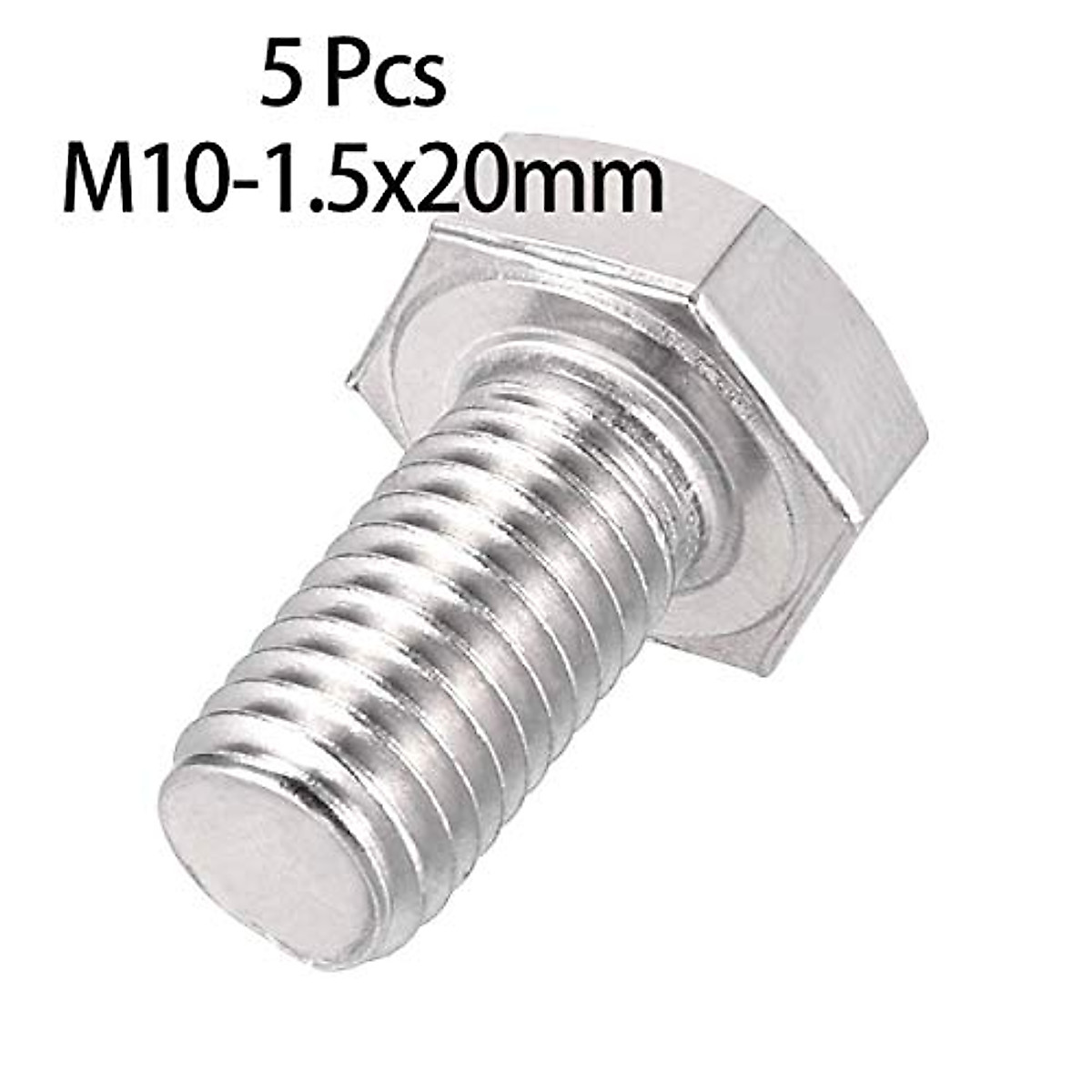 L-A M10 Hex Bolt M10-1.5 x 20mm UNC Hex Head Screw Bolts A2-70(304) Stainless Steel Fully Threaded Hex Tap Bolts (5 Pcs)
