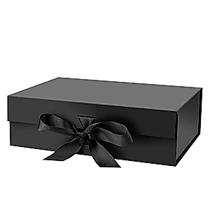 DaiJoob Gift Box with Lid for Presents 10.5x7.5x3.1 Inches with Ribbon and Magnetic Closure(1-Pack) (Black)