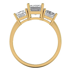 Clara Pucci 4.0 ct Emerald Cut 3 Stone Solitaire Moissanite Designer Anniversary Bridal Engagement Ring 14k yellow Gold