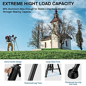 Tripod for Camera, 75 inch Tall Camera Tripod with Remote, Professional Heavy Duty Tripod for DSLR, Spotting Scopes, Binocular, Cell Phone, Compact Camera Stand Tripod, Compatible with Canon Nikon