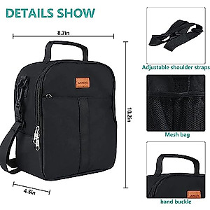 Lunch Box for Men Women Adult, Insulated Leakproof Small Lunch Bag, Reusable Portable Lunchbox for Office Work Picnic, Black