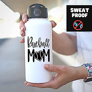 Brooke & Jess Designs Baseball Mom Tumbler Gifts - Large Insulated Water Bottle with Straw - Stainless Steel Metal 32 oz Travel Cup for Mom, Mama, Mother, Wife, Women | Keeps Hot and Cold for Hours