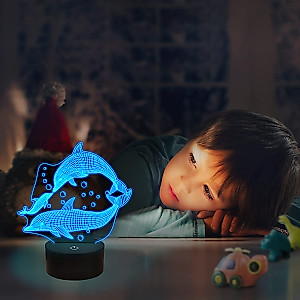 FULLOSUN Dolphin Gifts, 3D Illusion Lamp, Dolphin Night Light for Bedroom Decoration Fashion Style Gifts for Birthday Xmas with Remote Control 16 Color Change + Dim Function + 4 Flash Mode